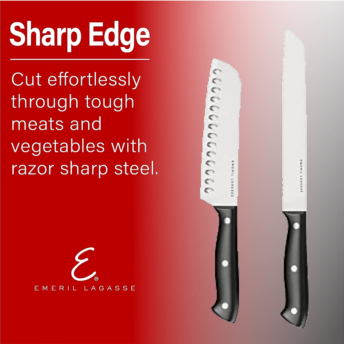 Emeril Lagasse 6-Piece Knife Block Set (Natural) - Emeril Cutlery Set with Stamped Blades - Perfect Kitchen Knives for Produce & Sandwiches