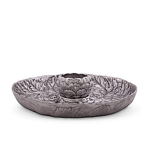 Arthur Court Designs Metal Chip and Dip Platter in Artichoke Pattern Sand Casted in Aluminum with Artisan Quality Hand Polished Designer Tarnish-Free 14.5 inch Diameter