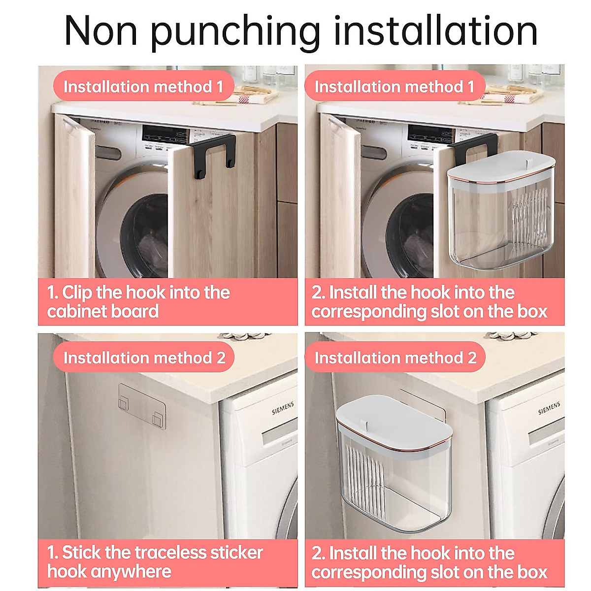 Wall Mounted Laundry Storage, Transparent Lint Holder Bin, Space-Saving Trash Container Hanging on Dryer, Washer or Wall Mount