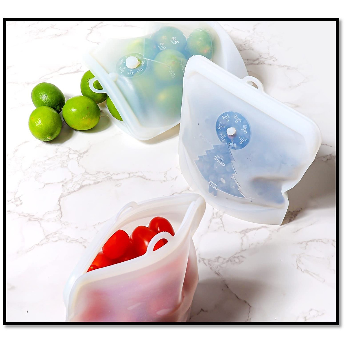 Ecoberi Reusable Food Storage Bags, BPA Free Silicone, Zip Closure, Microwave, Freezer, Dishwasher Safe, Lunch Box, Travel, Set of 3 (Blue)