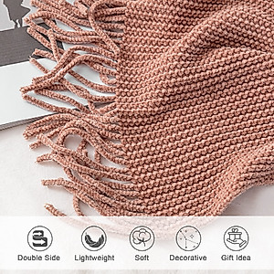 lifein Fall Pink Throw Blanket for Couch-Soft Boho Bed Throw Blankets,Cozy Chenille Knitted Throw,Small Farmhouse Lightweight Blanket&Throw for Autumn,Woman,Girl,Chair,Sofa,Home Decor(Pink,50 * 60")