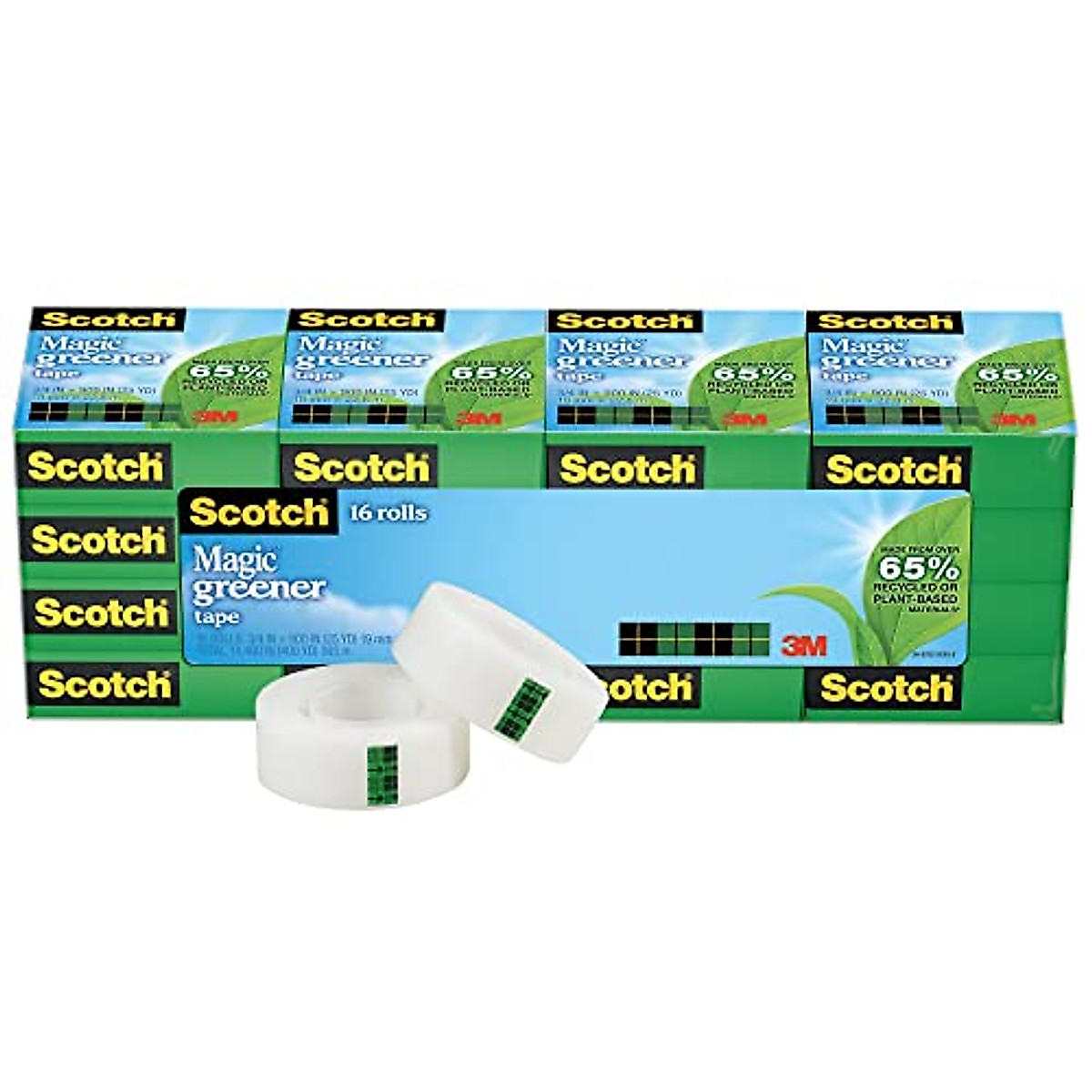Scotch Magic Greener Tape, 16 Rolls, Numerous Applications, Invisible, Engineered for Repairing, 3/4 x 900 Inches, Boxed (812-16P)