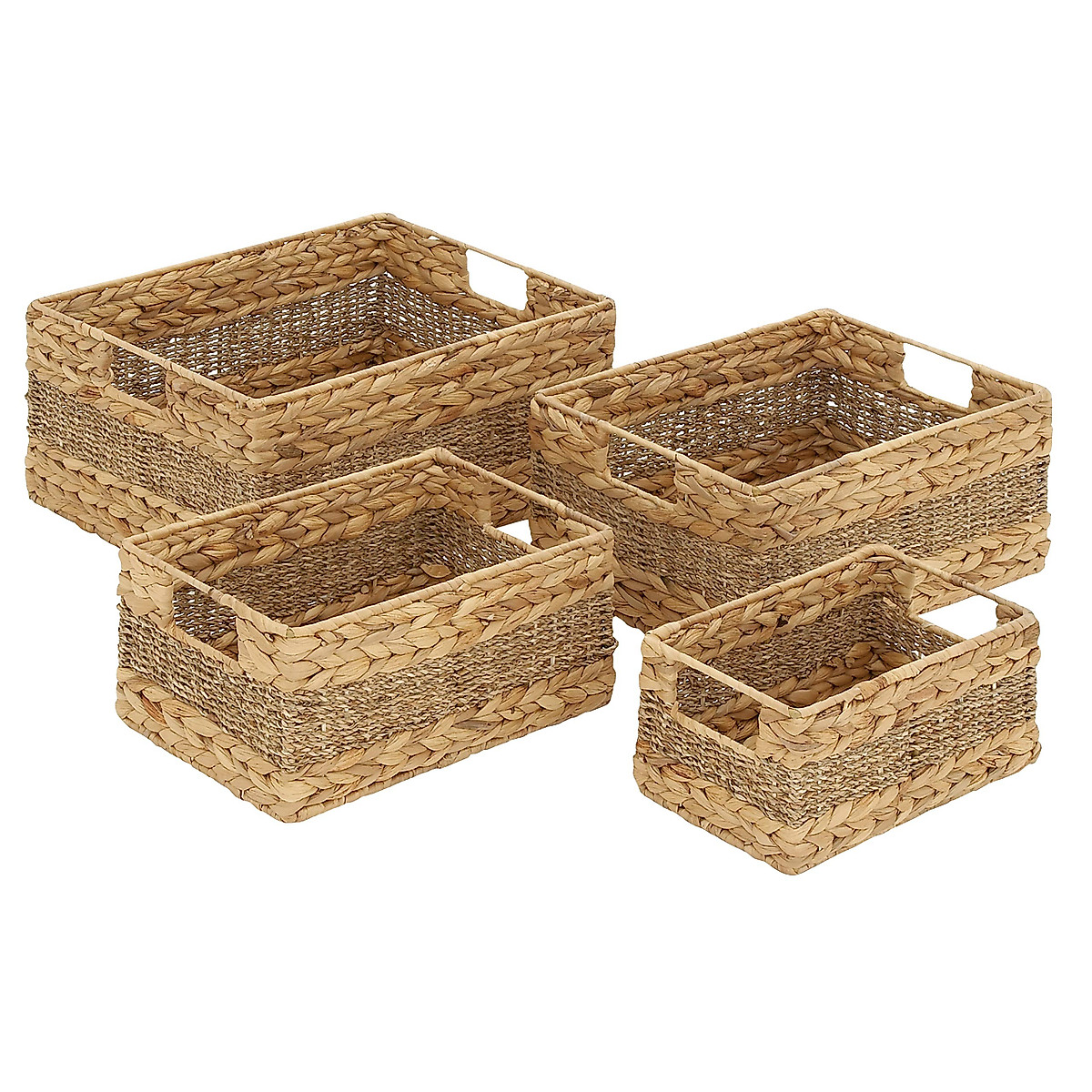 Deco 79 Seagrass Handmade Decorative and Functional Storage Basket Basket Organizer with Handles, Set of 4 Basket for Storage 16", 14", 12", 10"W, Light Brown