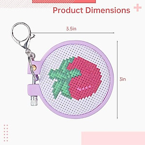 joyibay 6PCS 3'' Cross Stitch Embroidery Kits for Kids, Cross Stitch Beginner for Handicraft, Fruit Patterns DIY Handmade Pendant Hoops for Kids Manual Backpack Decoration with Chains