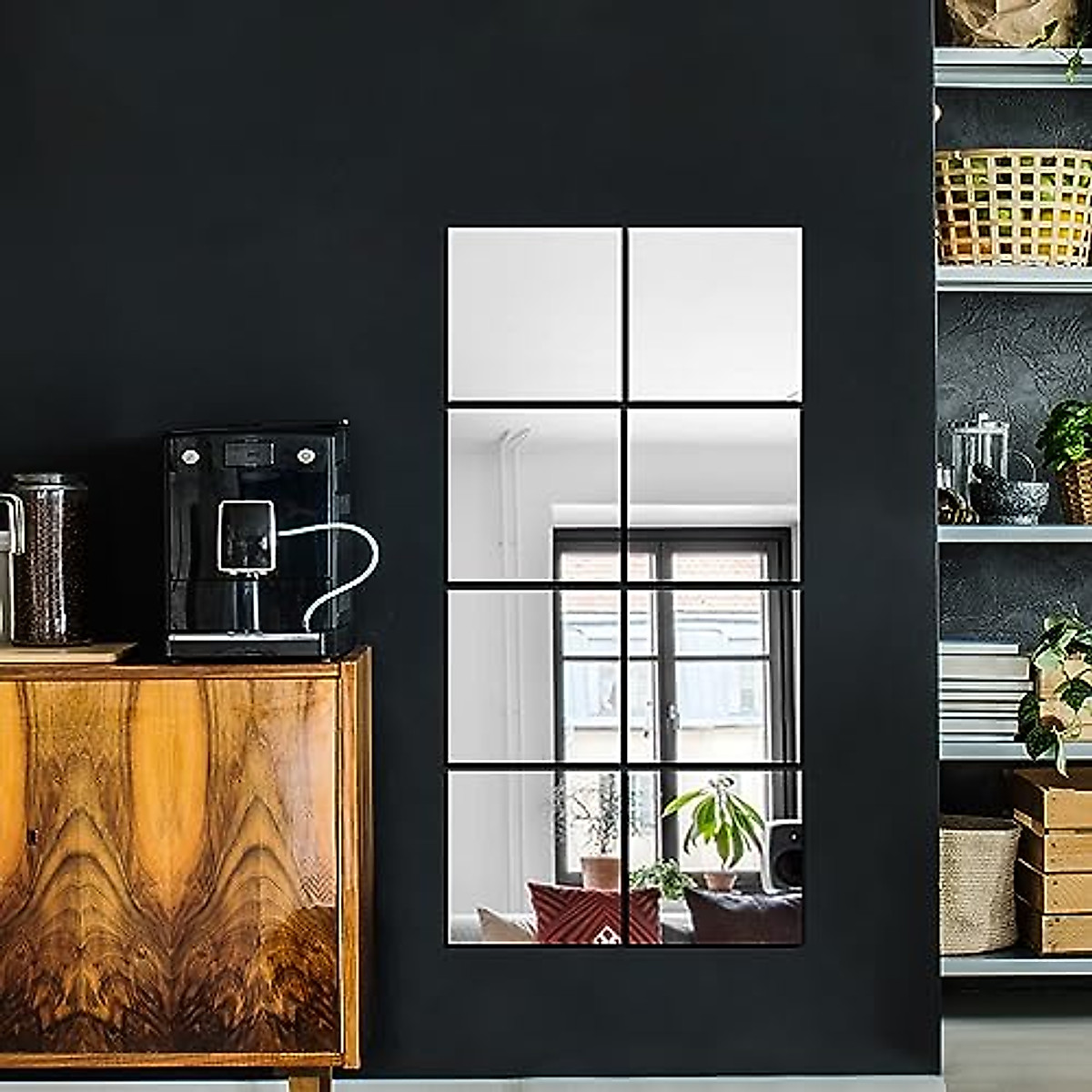 Wall Mirror Full Length (Glass, 8''x8''x 4PCS), Full Body Mirror Tiles for Door, Bedroom, Home Gym