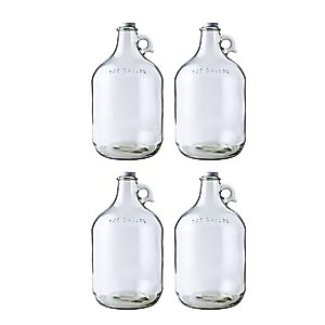 FastRack 128oz Jug (Pack of 4) with White Metal Caps, 1 Gallon Glass Beer Jug, Gallon Glass Jug, Clear Jug for Beer