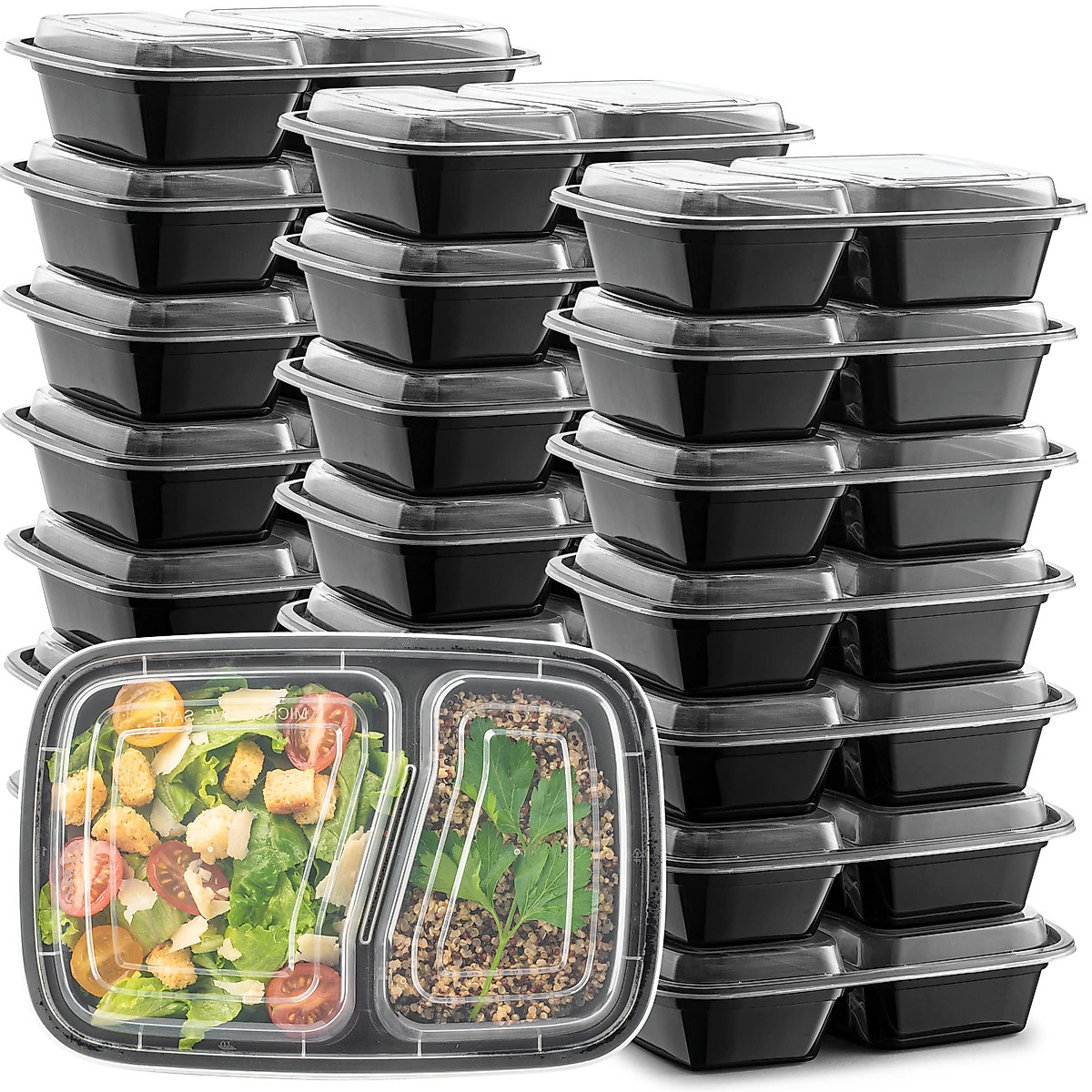 15-Pack Meal Prep Plastic Microwavable Food Containers meal prepping & Lids."{24 OZ.}" Black Rectangular Reusable Storage Lunch Boxes -BPA-free Food Grade- Freezer Dishwasher Safe -"PREMIUM QUALITY"