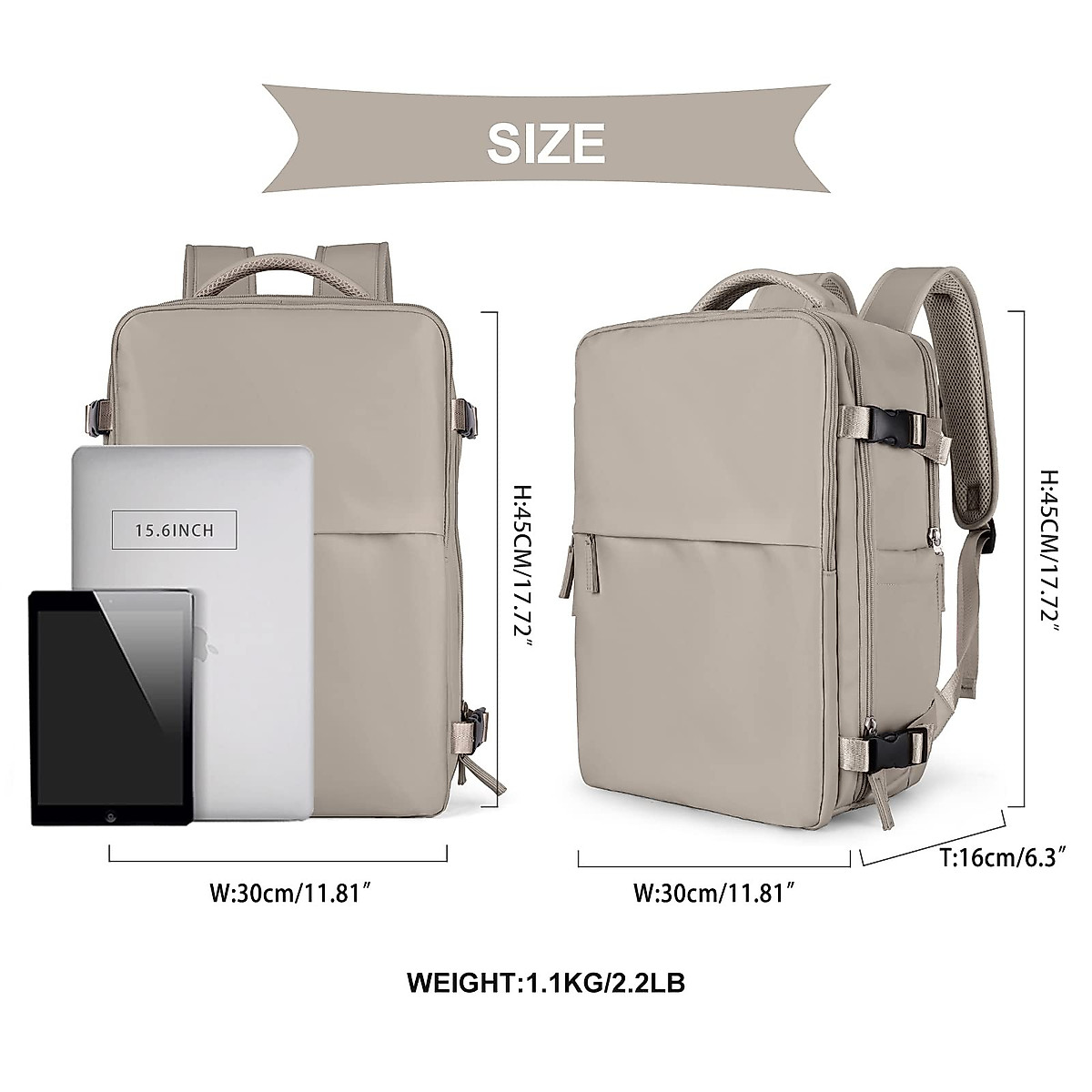 coowoz Travel Laptop Backpack For Women Men Airline Approved,Carry On Backpack,Large Hiking Backpack Waterproof Outdoor Sports Rucksack Casual Daypack Fit 15.6 Inch College Backpack (Brown)