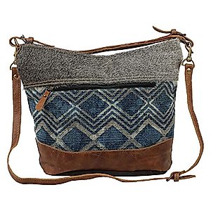 Myra Bag Mid Town Tide Upcycled Canvas & Cowhide Leather Shoulder Bag S-1583