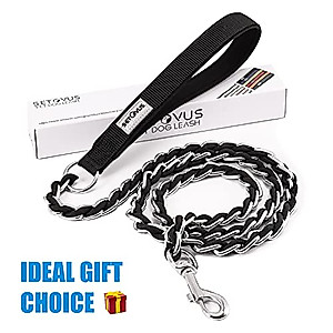 Chew Proof Metal Leash Chain Dog Leash for Medium Large Dogs, Chain Link Dog Leash Anti Chew 5FT Strong Anti Bite Dog Leash Comfortable Soft Padded Handle Black