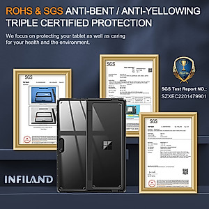 INFILAND Surface Pro 11/10/9 Case, Crystal Clear Multi-Angle Shockproof for Microsoft Surface Pro 11th Edition AI 2024, Work with Surface Pro Signature Keyboard & Slim Pen 2, Mysterious Black