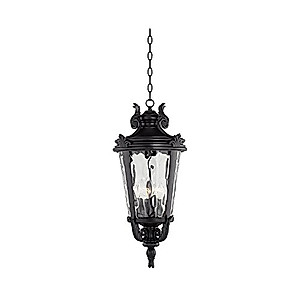 John Timberland Casa Marseille European Outdoor Ceiling Light Hanging Black Scroll 26 1/4" Clear Water Glass Damp Rated for Exterior House Porch Patio Outside Deck Garage Front Door Home