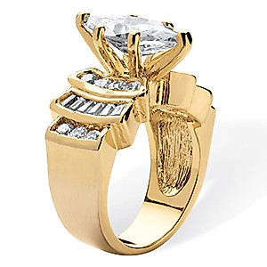 PalmBeach Yellow Gold-Plated or Silvertone Marquise Cut Cubic Zirconia Step Top Engagement Ring Size 7