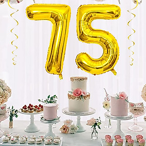 Maigendoo Jumbo 75 Number Balloon 40 Inch Large Digit Balloons Huge Helium Balloon Foil Mylar Balloon with Swirl Decorations for 75th Birthday Party Graduation Celebration Anniversary Event, Gold