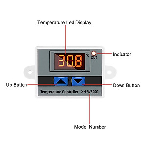 XH-W3001 Mini Thermostat Switch with Waterproof Sensor Probe Digital LED Temperature Controller Module Programmable -50 to 110 Degree Heating Cooling Thermostat(220V)
