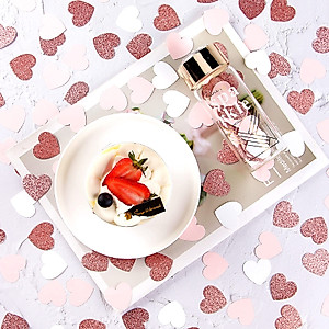 Rose-Gold Pink White Heart Confetti - 200pcs Engagement Wedding Baby Shower Bachelorette Mothers Day Valentines Birthday Party Table Decoration Glitter Paper Decor Lasting Surprise