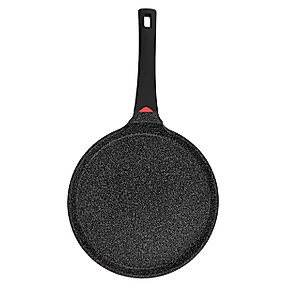 Non Stick 11 Inch Granite Coated Crepe Pan - Lightweight 4.27 Quart Dosa Pan with Comfort Stay Cool Grip Handle - Induction Compatible PFOA Free Tortilla Pan (Black)