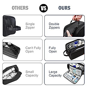 Plus tard Toiletry Bag for Men with Full Open Design, Large Water-resistant Travel Dopp Kit Shaving Bag for Toiletries Cosmetics Accessories, Black