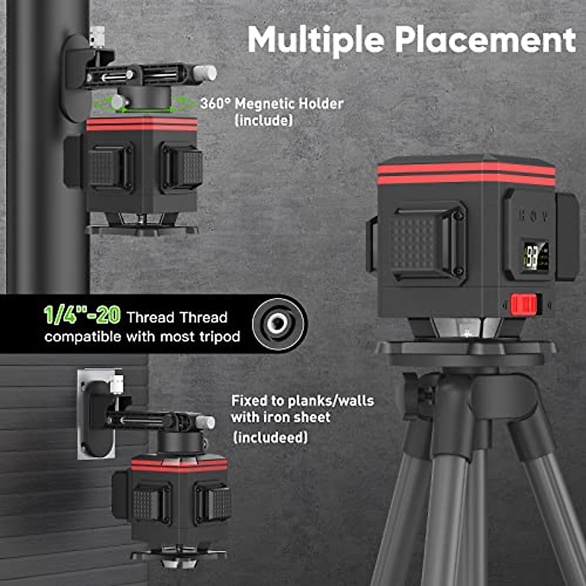 seesii 12 lines Laser Level Self Leveling 3x360° 3D 150FT Green Cross Line Laser Level with pulse mode for Construction/DIY Picture Hanging Remote Controller Rechargeable battery Magnetic Stand