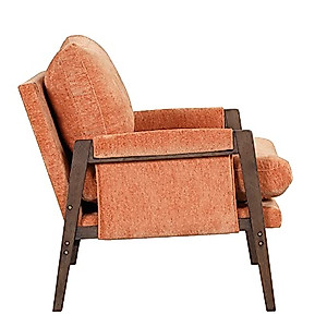 Merax Mid-Century Modern Leisure Velvet Accent Chair with Solid Wood and Thick Seat Cushion for Living Room, Bedroom, Studio, Orange