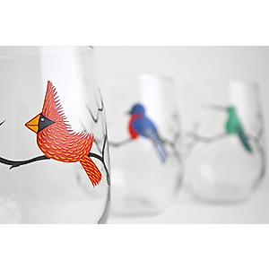 Stemless Wine Glass Set of 4 Birds - Silkscreened Glassware Collection - Bird Watching Gifts