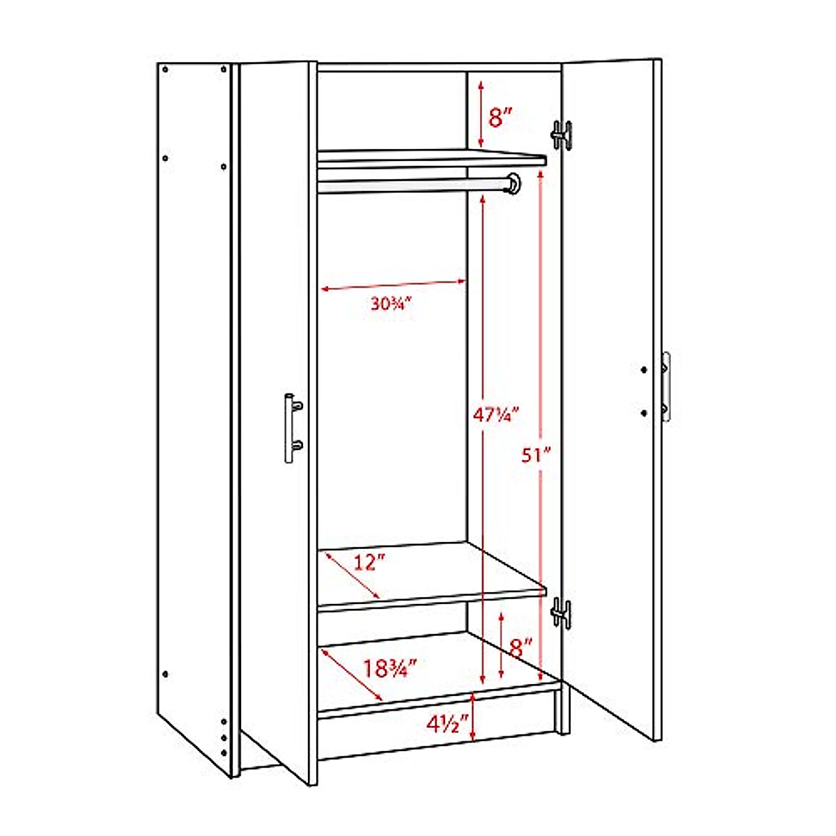 Prepac Elite 2 Door Wardrobe Cabinet, 32" W x 65" H x 20" D, Espresso