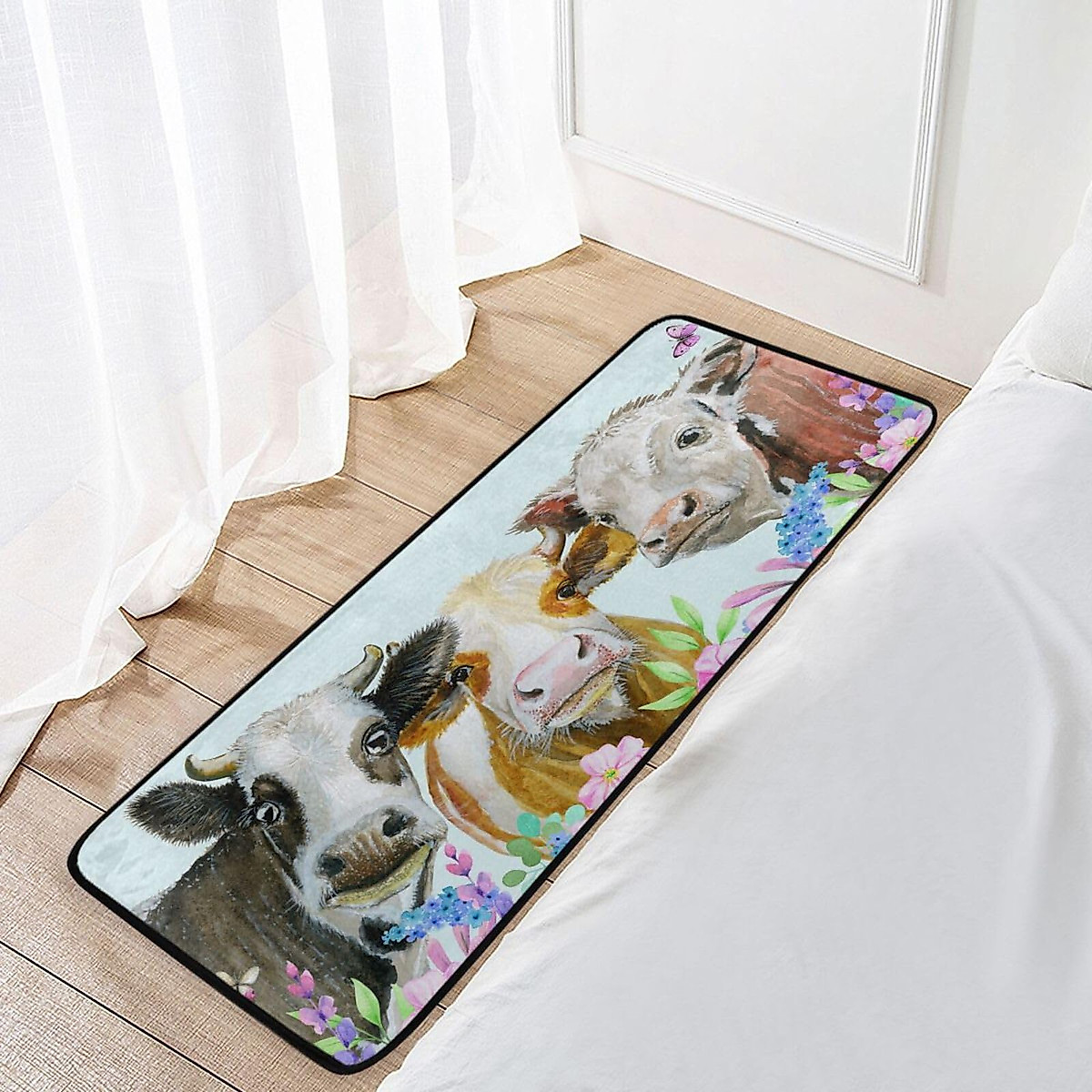 AGONA Anti Fatigue Kitchen Mat Kitchen Rugs Non Slip Soft Standing Mats Absorbent Floor Mat Bath Rug Runner Area Rug Carpet for Home Decor Indoor Outdoor, Cows Animals Flowers
