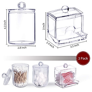Protecu Qtip Holder Apothecary Jars Plastic Qtip Dispenser Clear Containers with Lids | Bathroom Canisters Makeup Organizer for Cotton Ball Swab Rounds Sponge Pad (3 Pack, 2 11 Oz 1 9 Oz)