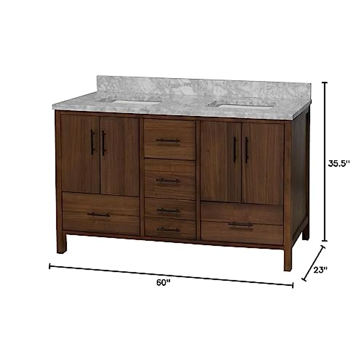 Kitchen Bath Collection California 60-inch Double Bathroom Vanity (Carrara/Walnut): Includes Walnut Cabinet with Authentic Italian Carrara Marble Countertop and White Ceramic Sinks