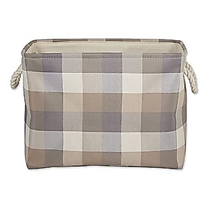 DII Buffalo Check Storage Collection Collapsible Bin with Handles, Large Rectangle, 17.5x12x15, Tri Color Stone