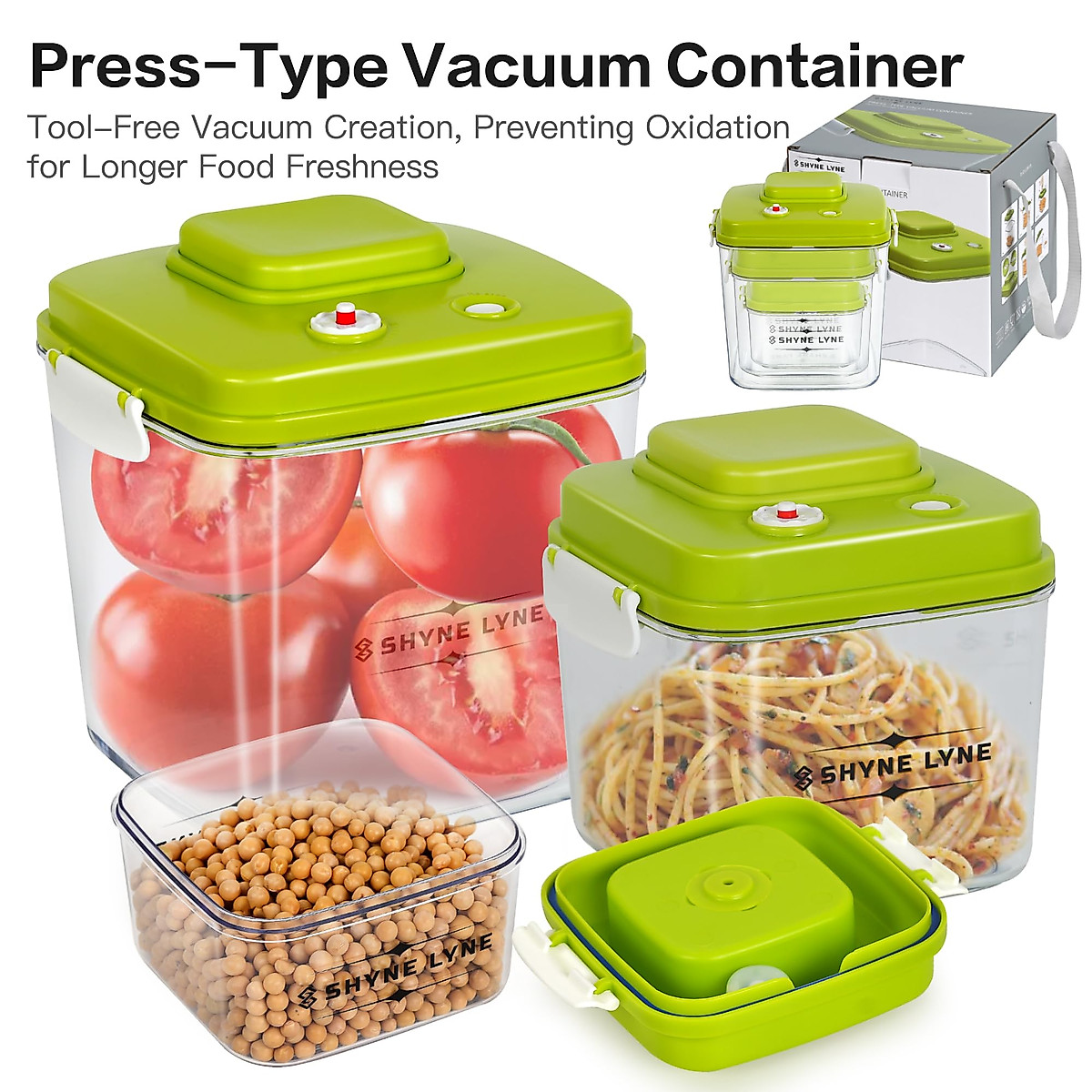 SHYNE LYNE Press-Type vacuum seal containers for Food, set of 3 airtight food storage containers for Kitchen with 100% airtight lids, to have Long-Lasting Food Freshness and Keep Food Fresh Longer