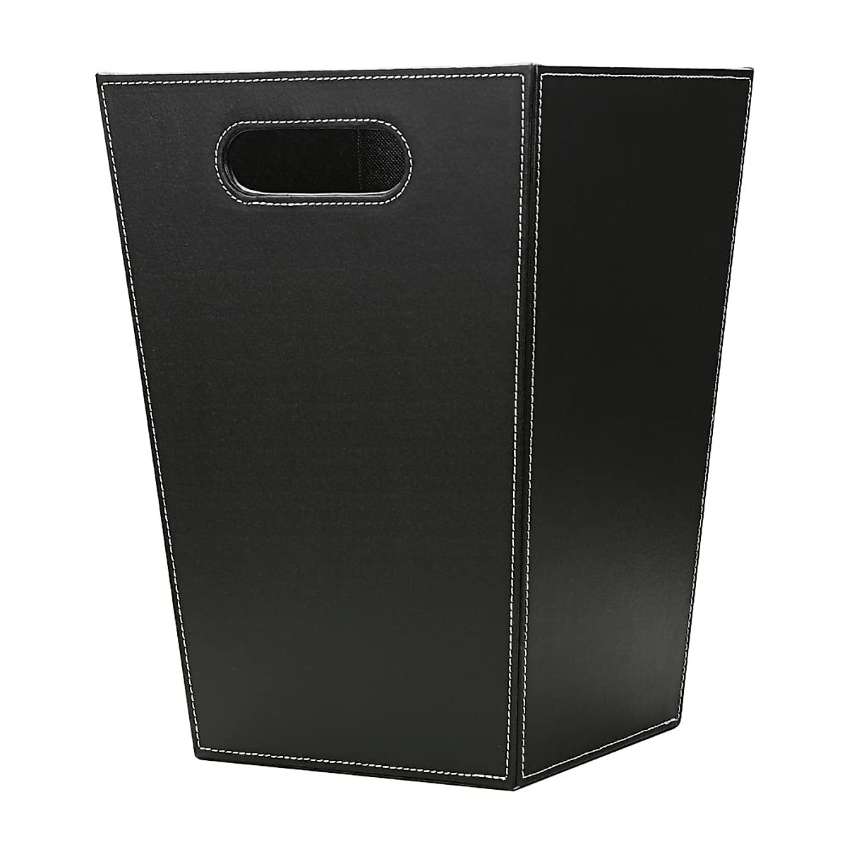 KINGFOM Classic Pu Leather Trash Can Wastebasket, Garbage Container Bin with Handles for Bathrooms, Powder Rooms, Kitchens, Home, Office and and High Class Hotel Square Black