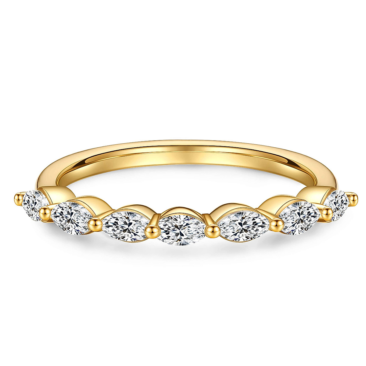 MOOSEA Versailles Moissanite Wedding Band for Women, D Color VVS1 Clarity Lab Created Diamond Rings 14K Yellow Gold Vermeil Floating Marquise Moissanite Anniversary Rings for Women Mom Wife Gifts