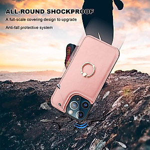 Onetop for iPhone 13 Pro Max Wallet Case with Card Holder, 360° Rotation Ring Kickstand RFID Blocking PU Leather Double Magnetic Clasp Shockproof Cover for Women and Girls 6.7 Inch (Rose Gold)