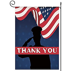 YaoChong Thank You American USA Patriotic Garden Flags Burlap Double Sided,Farmhouse Porch Patio Yard Outdoor Decorative for Veterans Day,Memorial Day,Fourth of July,Independence Day 12.5 x 18 Inch