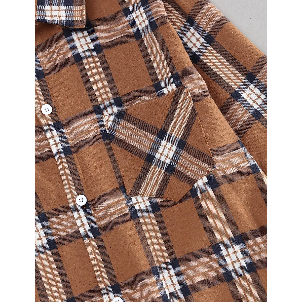 Fuermos Button Down Shirt Men Plaid Shirts Brown XL