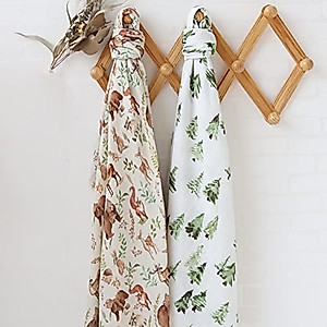 LifeTree Muslin Swaddle Blankets Neutral, Woodland Baby Swaddling Wrap Nursery Receiving Blanket for Boys & Girls Unisex, Soft Bamboo Cotton, Large 47 x 47 inches