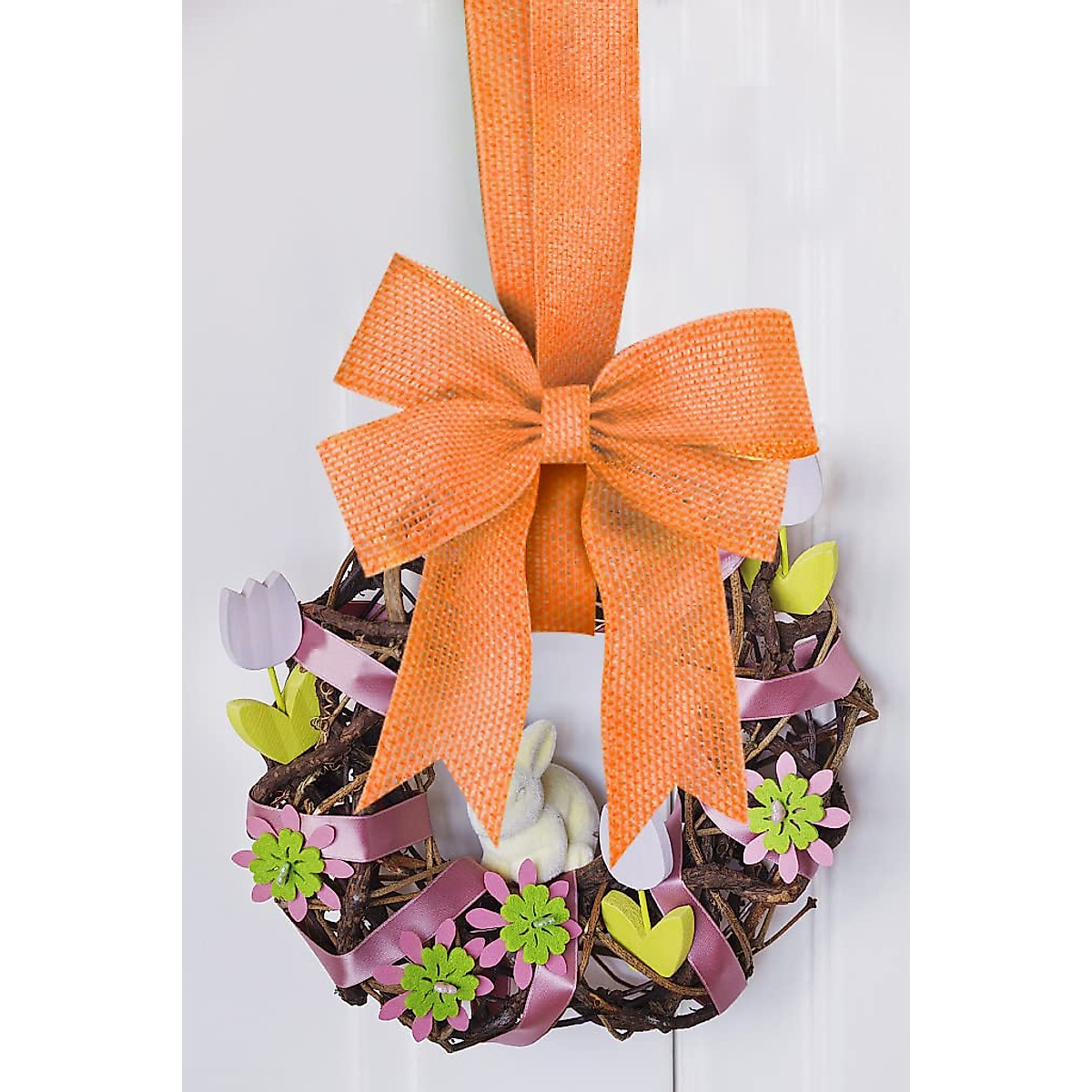 Orange Wired Burlap Ribbons 2.5" 10 Yards, Spring Solid Wired Edge Decoration Wired Ribbon Fabric Craft Ribbon Burlap Wrapping Ribbon for Holiday Party Wrapping DIY Craft Wedding Decoration Wreath Bow