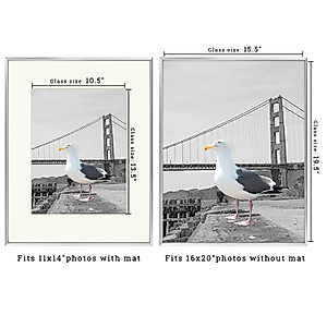 Frametory, 16x20 Metal Picture Frame with Mat for 11x14 Picture & Real Glass, Aluminum Photo Frame Collection (Silver, 2 Pack)