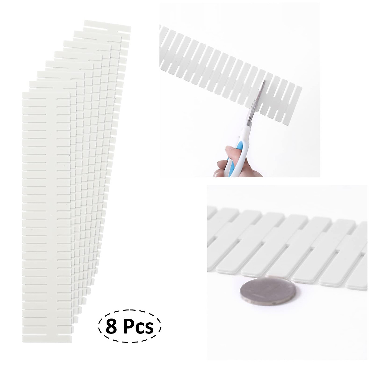 14.5 in White Adjustable Drawer Dividers, TWUTGAYW 8PC DIY Grid Drawer Organizer Dividers, Plastic Organizer Separator for Socks Underwear Makeup Cosmetic Clothes Can Help Tidy Kitchen Bedroom Dresser