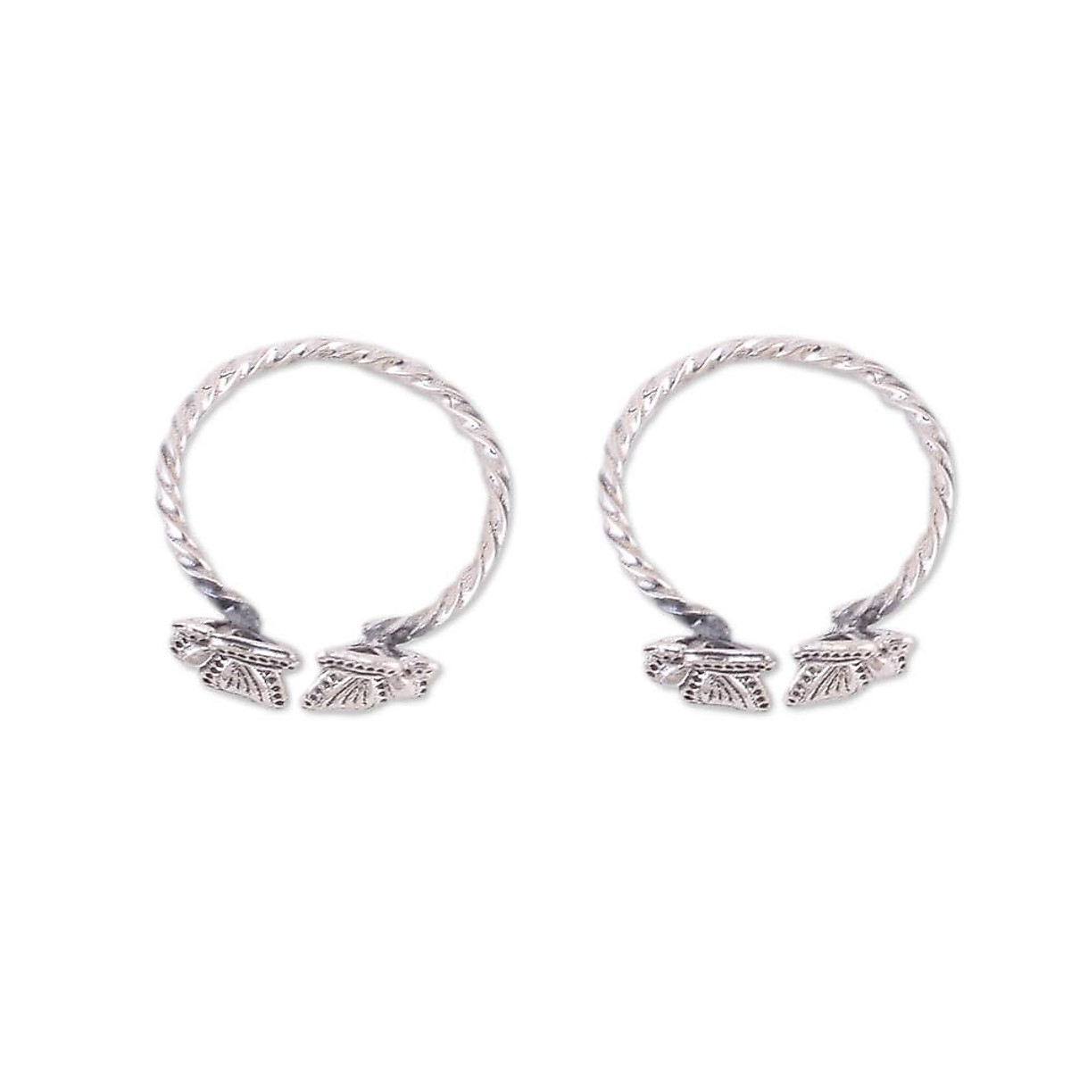 NOVICA Artisan Handmade Sterling Silver Toe Rings Twisted with Butterfly Accents from India Pair No Stone Animal Themed [ 1 mm W] ' Butterfly Meeting' Pair