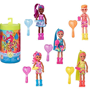 Barbie Color Reveal Small Doll & Accessories, Neon Tie-Dye Series, 6 Surprises, 1 Chelsea Doll (Styles May Vary)