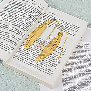 Framendino, 4 Pack Metal Feather Bookmarks Gold Retro Book Page Chain Pendant Bookmark Gifts for Reader, Book Lovers, Students, Teachers, Friends