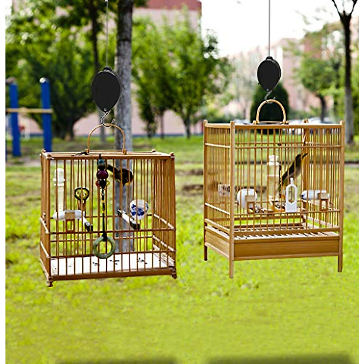 Retractable Plant Wire Pulley, Adjustable Plant Hanger Hook with Locking Mechanism for Hanging Plants, Garden Flower Baskets, Pots and Bird Feeders, Lower and Raise in Different Height, Black (4)