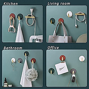 leuapl Decorative Wall Door Self Adhesive Hanger Hooks Heavy Duty for Hanging Coats Clothes Hat Keys Purse, Kitchen Towels Hook, Waterproof Shower Room Sticky Hooks for Bathroom Organizer, 6PCS