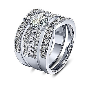 Ginger Lyne Collection Enchantment Beautiful 3pcs Engagement Wedding Ring and Band Set Size 11