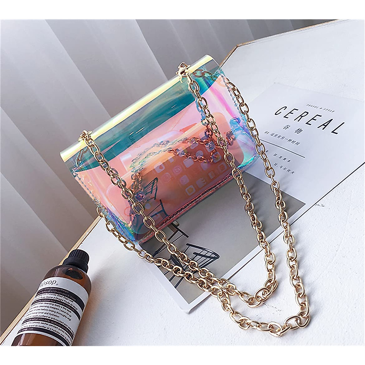 Limmuchi Holographic Bag Iridescent Purse for Women Evening Clutch Clear Purse Stadium Concert Approved (Large-20x8x15cm)