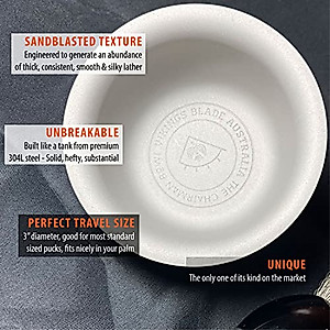 Vikings Blade Luxury Shaving Soap Bowl, Sandblasted Steel for Fast, Thick Lather, Unbreakable, Tactile Texture, Great for Standard Sized Pucks & Soaps (The Chairman, 3” Diameter)