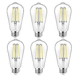 WIHTU Vintage LED Edison Bulbs, 6W Equivalent 60W, ST58 Antique LED Filament Bulbs, LED Light Bulbs with 95+ CRI, High Brightness Daylight 4000K, 900lumens, E26 Medium Base, Clear Glass, 6-Pack