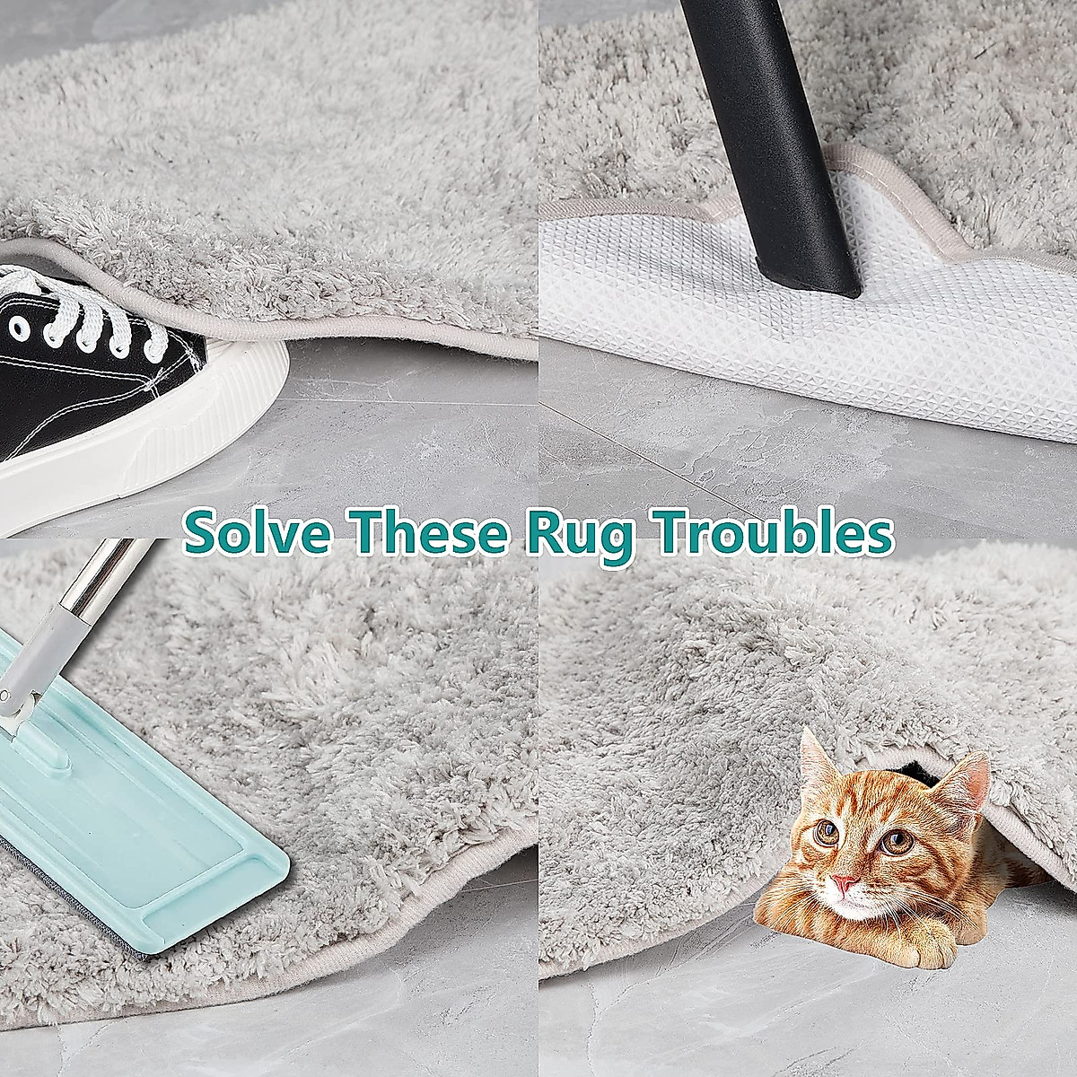 Large Size Grippers, Non Slip Washable Rug Tape Grip Carpet Corner, Hook and Loop Pads Non Curl Reusable Stoppers Keep Your Area Rug Flat on Hardwood Floors and Tiles (16)